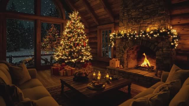 Warm Fireplace Ambience 2025 _ Snow Christmas Night with Soft Piano & Cozy Cabin Vibes