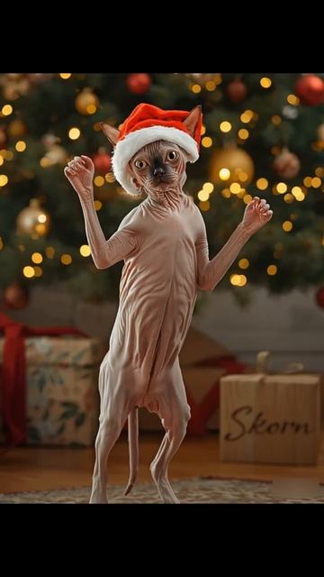 Эта кошка сфинкс танцует лучше меня… И она уже в теме Нового года 💃🐾