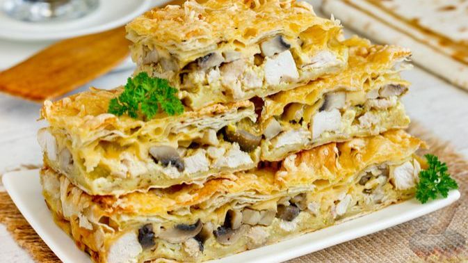 ПИРОГ ИЗ ЛАВАША С КУРИЦЕЙ И ГРИБАМИ