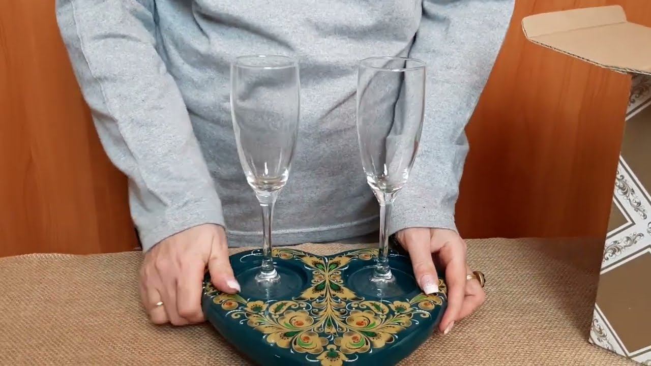 Набор бокалов с подносом Хохлома,  Романтика