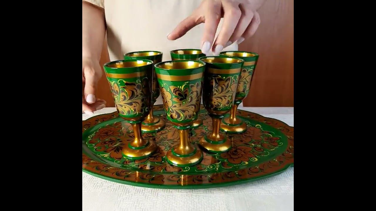 Набор для шампанского авторский Хохлома Золотая роща