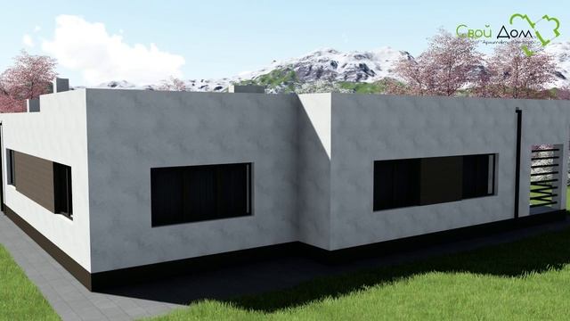 Проект одноэтажного дома с двумя спальнями C-041