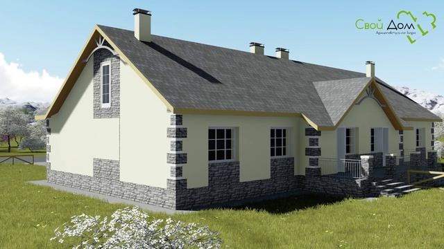 Проект одноэтажного дома на две семьи E-034