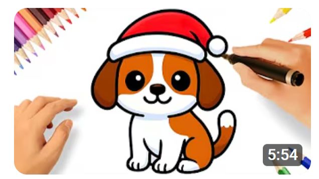 КАК НАРИСОВАТЬ ПРОСТУЮ МИЛУЮ СОБАЧКУ В НОВОГОДНЕЙ ШАПОЧКЕ 🐕