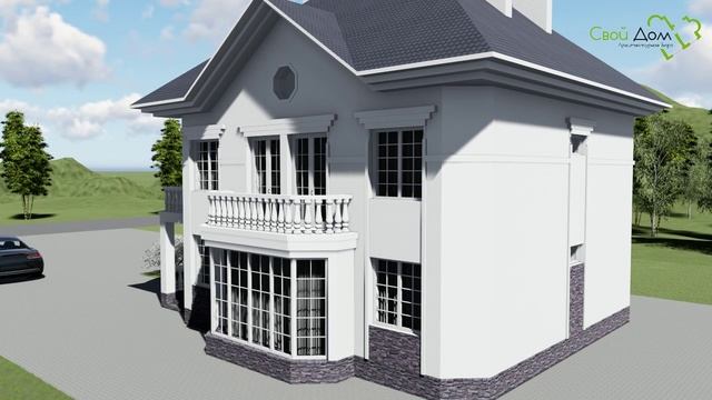 Проект дома из пеноблоков с балконом E-059