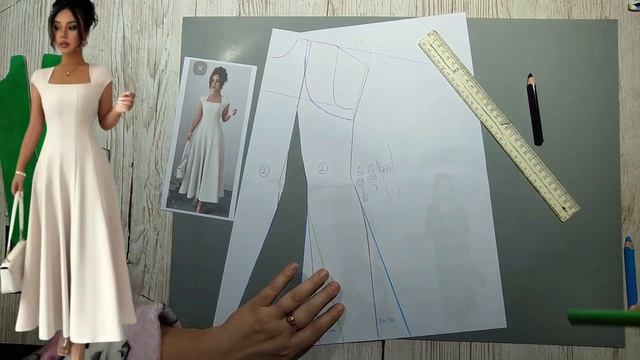 Моделирование. Платье с рукавом-японочка. Рельефы, клеш. Выкройка № 1924.