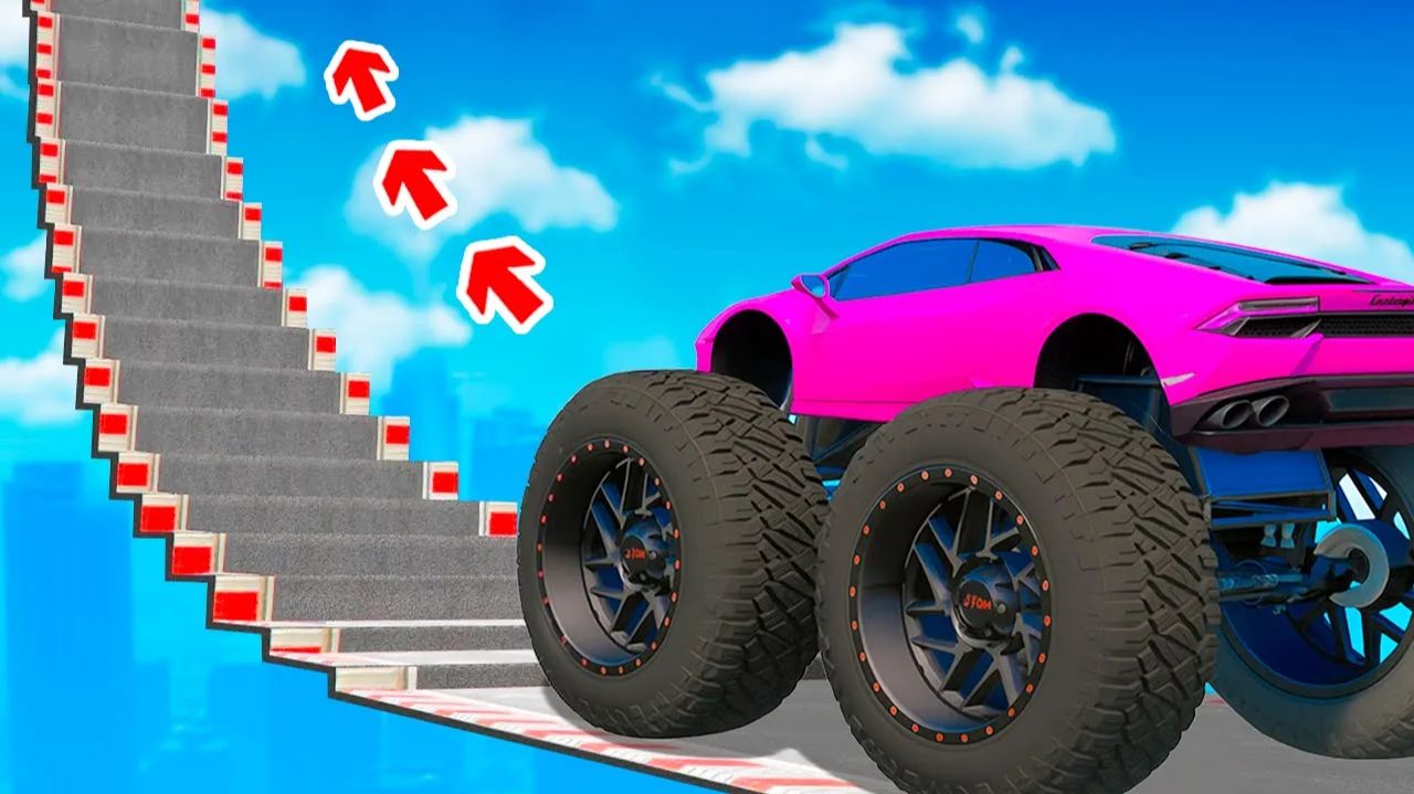 СМОЖЕТ ЛИ МОНСТР-ТРАК ПРОЕХАТЬ ПО СТУПЕНЬКАМ ЛЕСТНИЦЫ В ГТА 5 ? - ЭКСПЕРИМЕНТ В GTA 5