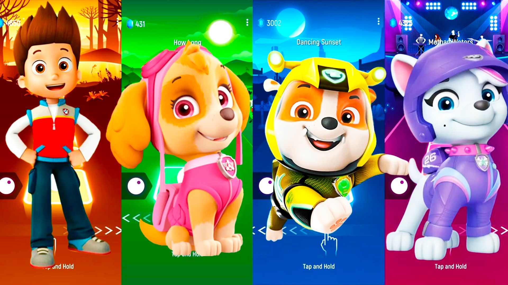 Мультики для Детей Щенячий Патруль Tiles Hop - РАЙДЕР, СКАЙ, КРЕПЫШ, СВИТТИ