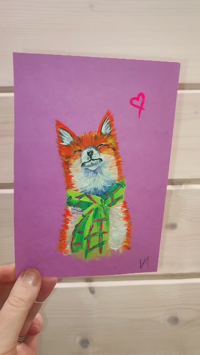 Милая лисичка 🦊💚 | Рисунок акрилом, который поднимает настроение