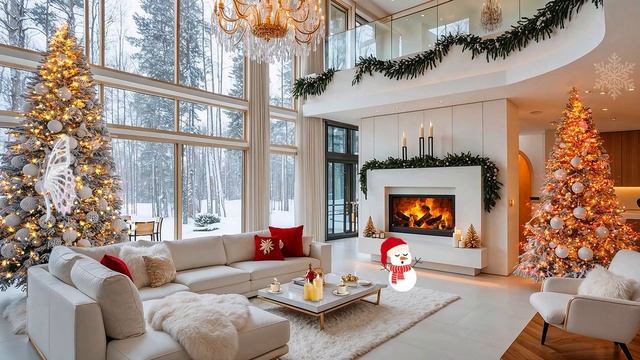 Новогодний Фон - Снеговик греется у камина