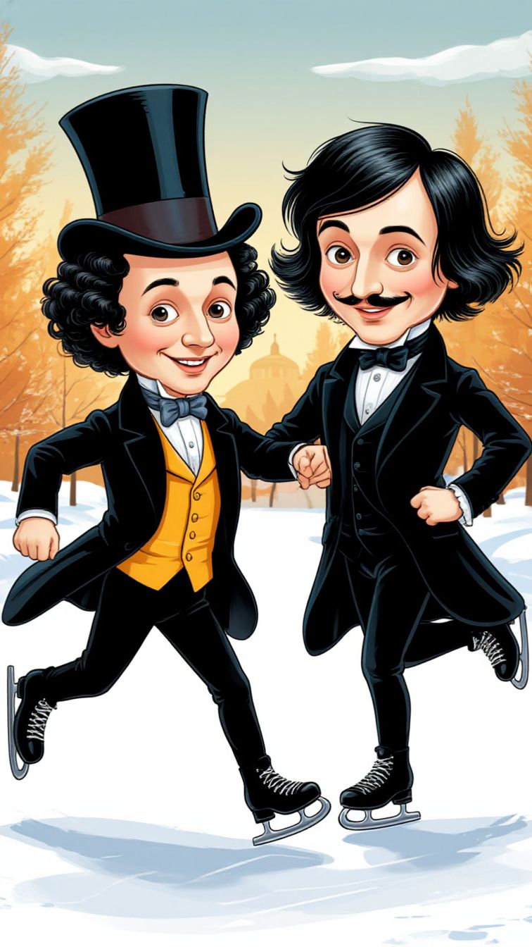 Раз Пушкин и Гоголь пошли на каток