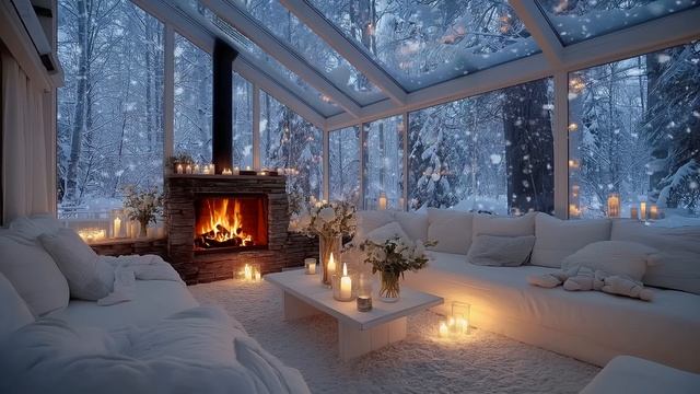 Зимняя лаунж-музыка на пианино. Уют камина и снежная ночь для глубокого сна