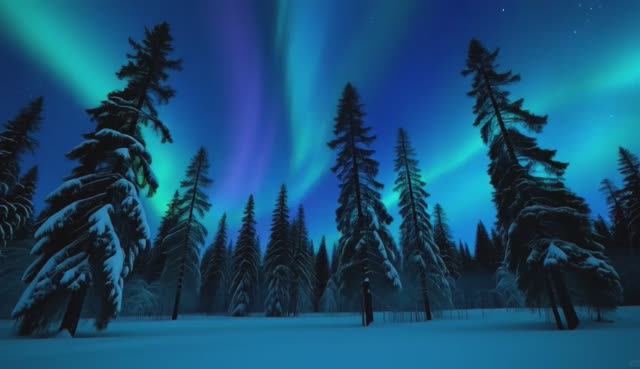 ❄️ Волшебный лес под зелёно-фиолетовым небом! 🌌