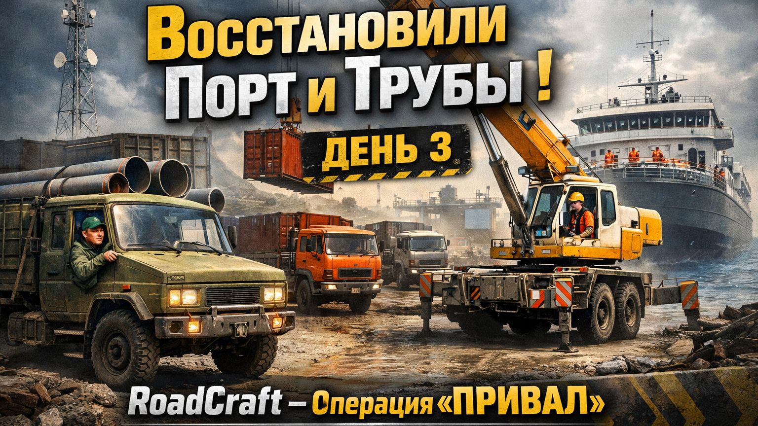 Мы восстановили порт и трубы! 🚛⚡ | RoadCraft — операция «Привал» | День 3