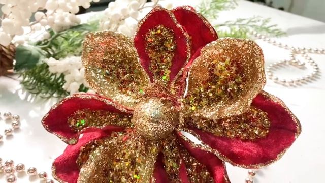 Искусственный цветок МАГНОЛИЯ АКЭЙН на клипсе, полиэстер, бордовая, 18 см, 86724