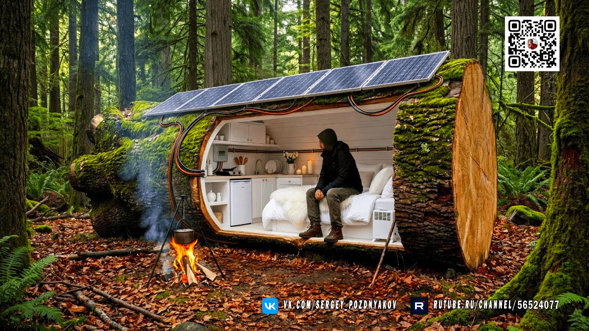 Строительство дома в лесу - Я построил мини-дом внутри древесного ствола своими руками