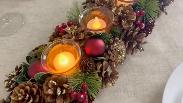 Подсвечник из шишек РОЖДЕСТВЕНСКИЙ ЛЕС на 4 чайные свечи, 54 см, 1180498