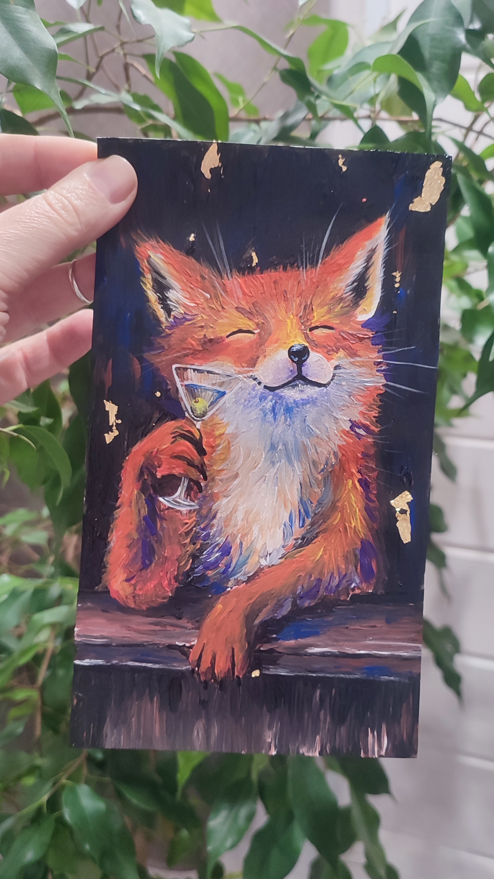 Лисичка с бокалом мартини 🦊🍸🎨 Рисунок акриловыми красками ☺️