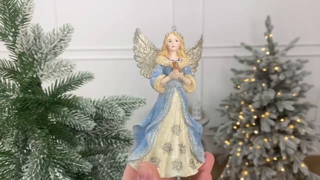 Ёлочная игрушка АНГЕЛ В КОЛЬЕ С ПТИЧКОЙ, полистоун, 11 см, E1031-2 ...