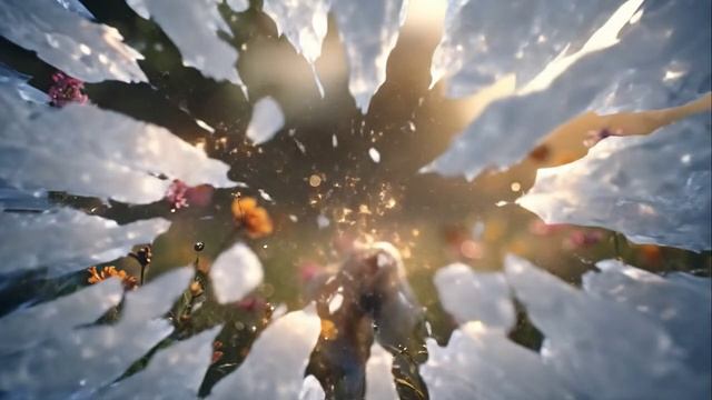 футаж лед превращается в летний луг