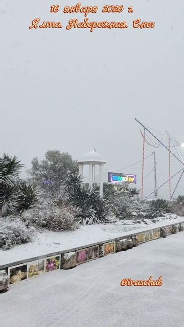 16 января 2026 г. Ялта. Набережная. Снег #ялта #ялта2026 #снегопад