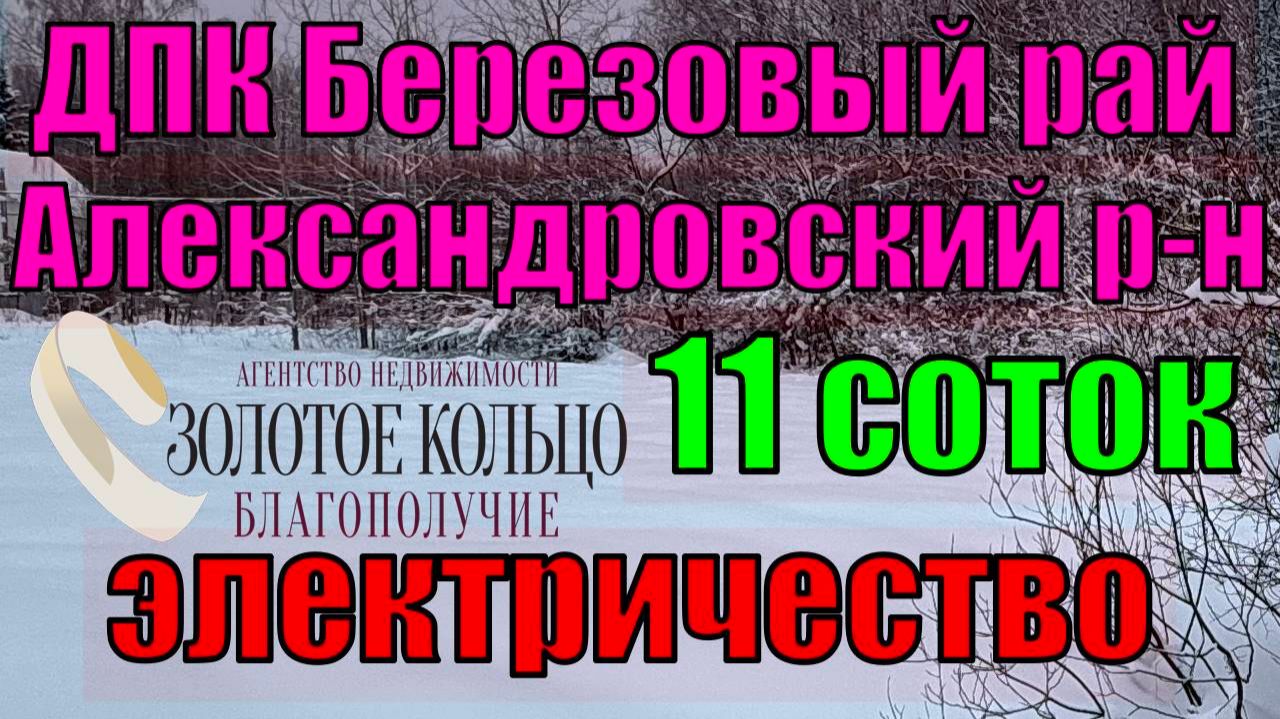 Продается участок 11 соток в ДПК Березовый Рай (рядом с дер. Полиносово), Александровский р-н.