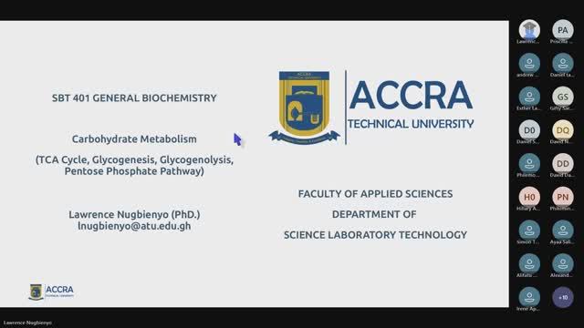 SBT 401 General Biochemistry (Weekend): Carbohydrate Metabolism (TCA Cycle, Glycogenesis, etc.)