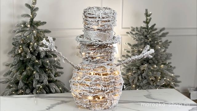Светящийся ЗАСНЕЖЕННЫЙ СНЕГОВИЧОК ИЗ РОТАНГА, 35 теплых белых LED-огней, 50 см, TR-71175