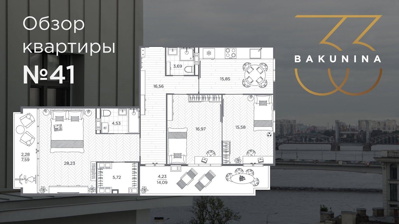Терраса с видом на Неву: квартира 129,4 м² в клубном доме BAKUNINA 33
