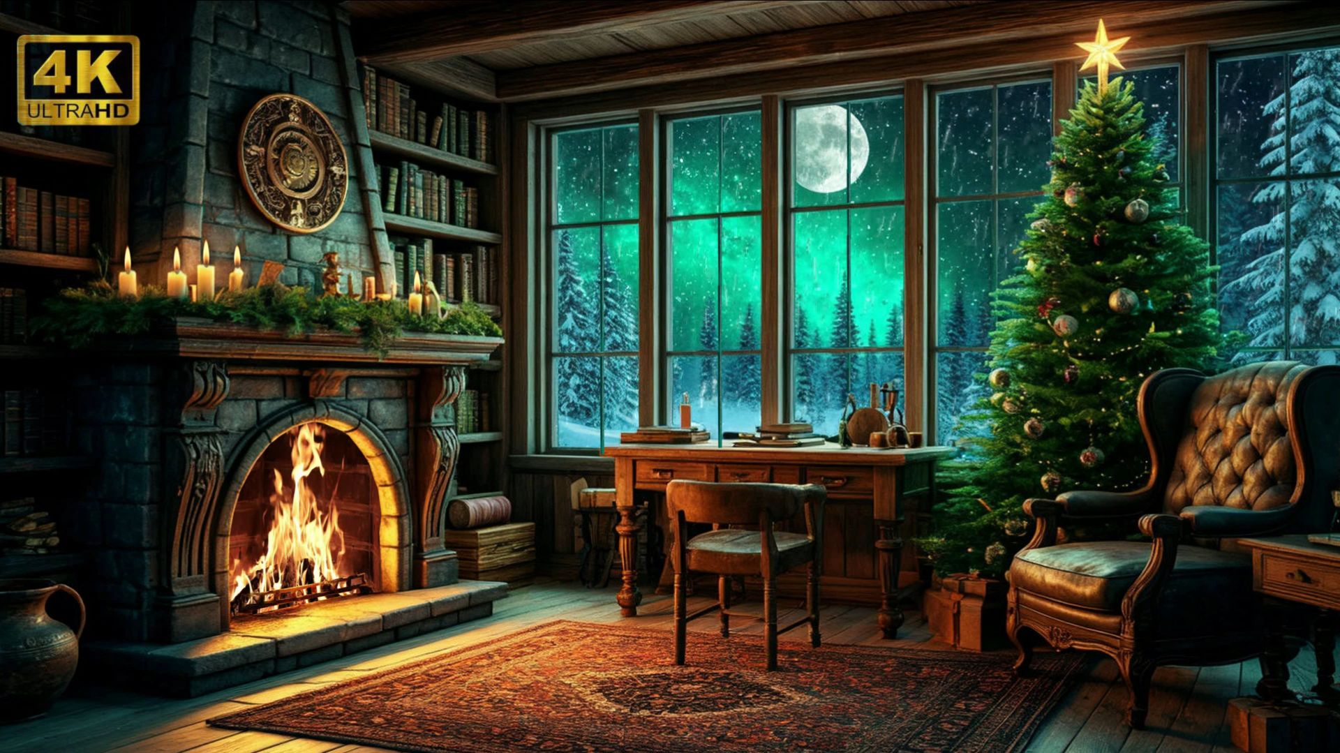 Камин 4К. Новогодний камин — атмосфера тепла, уюта и элегантности.