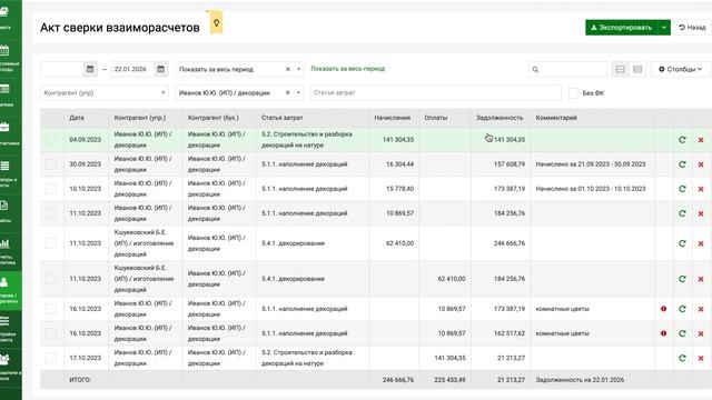 Акт сверки взаиморасчетов