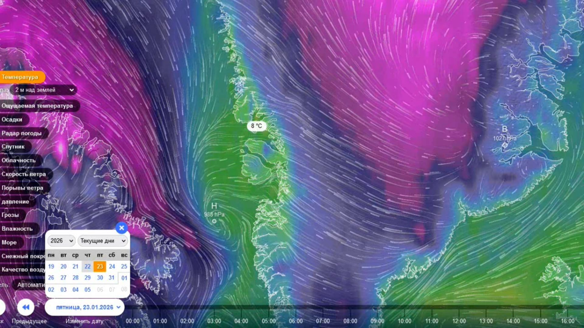 Аномально-высокая температура воздуха в Гренландии 22 января. Прогноз погоды