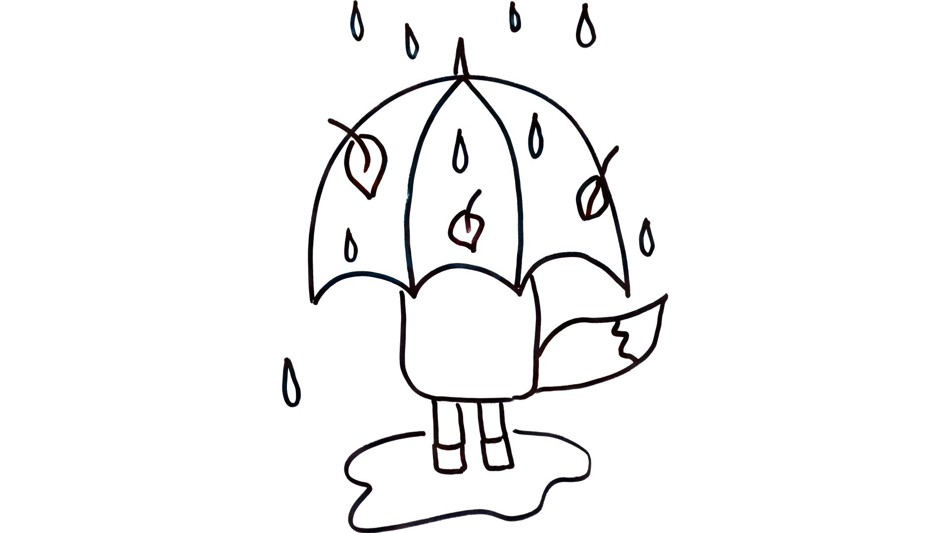 Как нарисовать дождливый день. Лисёнок и зонт (маркер)