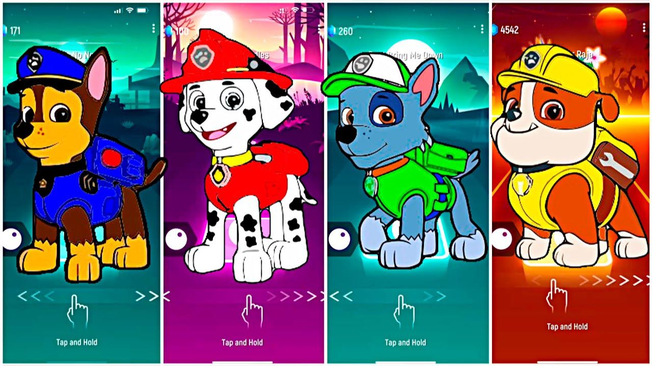 Мультики для Детей Щенячий Патруль Tiles Hop - ГОНЩИК, МАРШАЛЛ, РОККИ, КРЕПЫШ