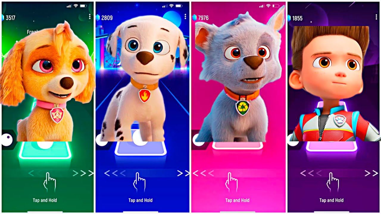 Мультики для Детей Щенячий Патруль Tiles Hop - СКАЙ, МАРШАЛЛ, РОККИ, РАЙДЕР