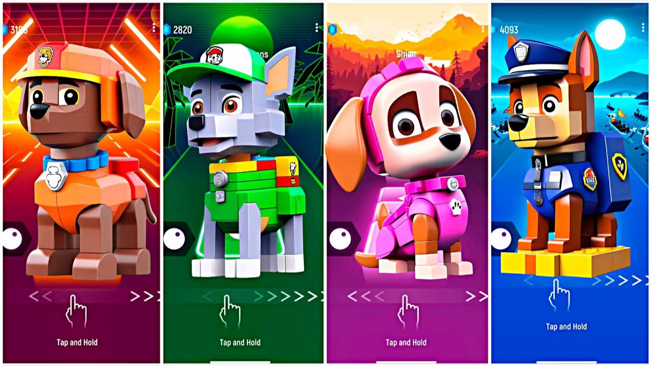 Мультики для Детей Щенячий Патруль Tiles Hop - ЗУМА, РОККИ, СКАЙ, ГОНЩИК