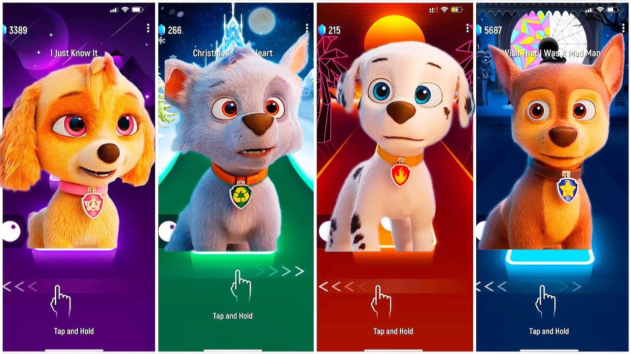 Мультики для Детей Щенячий Патруль Tiles Hop - СКАЙ, РОККИ, МАРШАЛЛ, ГОНЩИК