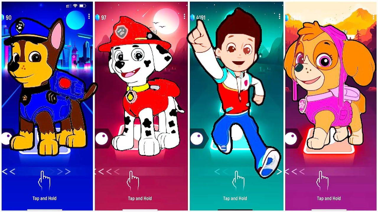 Мультики для Детей Щенячий Патруль Tiles Hop - ГОНЩИК, МАРШАЛЛ, РАЙДЕР, СКАЙ