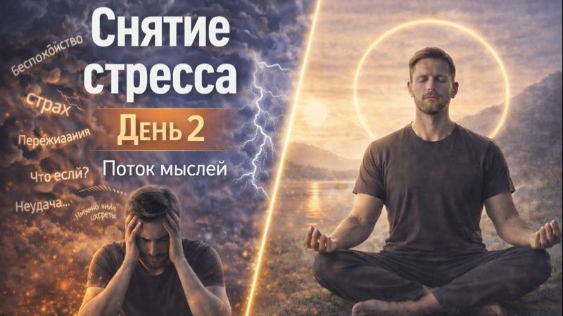 Медитация для снятия стресса. 2 день:  Поток мыслей