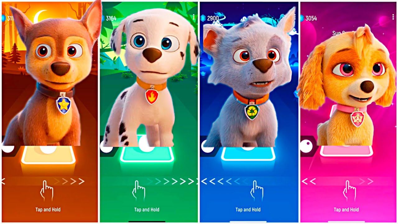 Мультики для Детей Щенячий Патруль Tiles Hop - ГОНЩИК, МАРШАЛЛ, РОККИ, СКАЙ