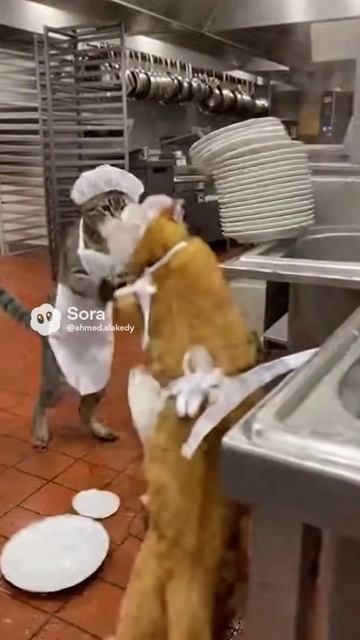 Cats wash dishes (neuro slop)