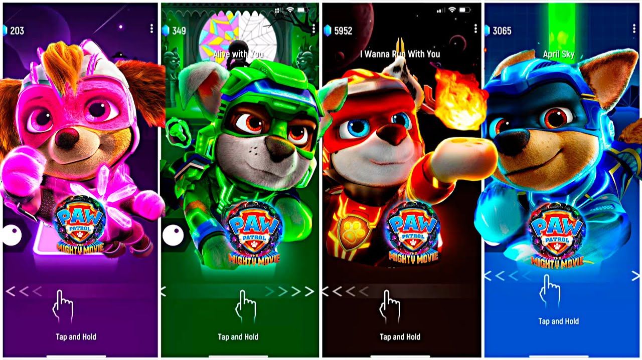 Мультики для Детей Щенячий Патруль Tiles Hop - СКАЙ, РОККИ, МАРШАЛЛ, ГОНЩИК