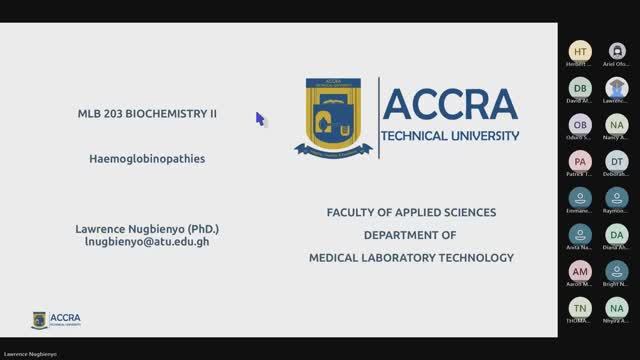MLB 203 Biochemistry II (Regular): Haemoglobinopathies II