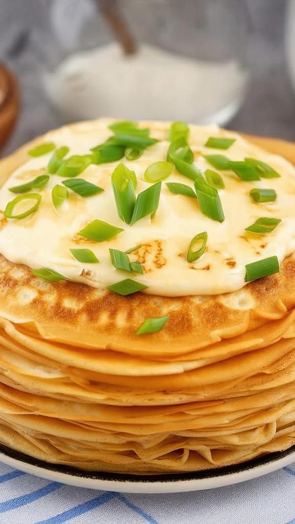 Вкуснейшие блинчики с сыром и зеленым луком