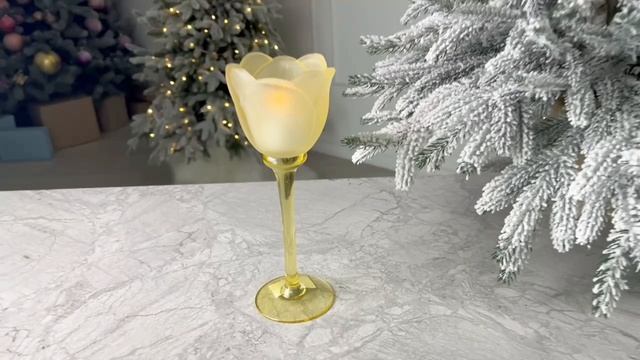 Декоративный подсвечник-бокал ТЮЛЬПАН 'ФЛЕЙМ', стекло, жёлтый, 22 см, 4400285A270-1