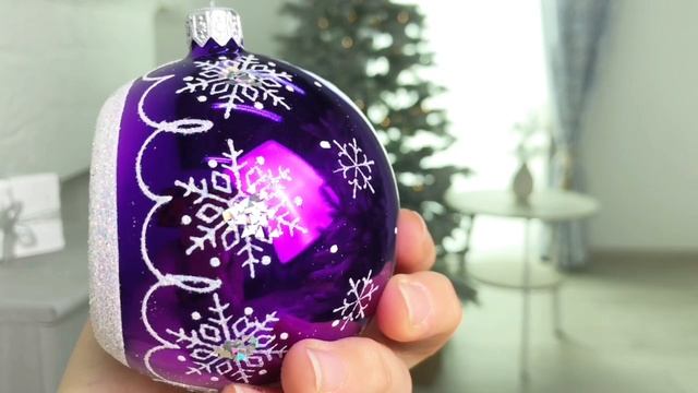 Стеклянный ёлочный шар ПРЕЛЕСТЬ, узорчатый, фиолетовый, 85 мм, С2250-фиол