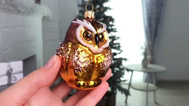 Елочная игрушка ФИЛИН, коричневый с золотом, 80 мм, С1671-кор-зол