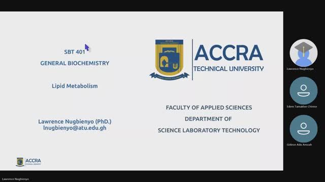 SBT 401 General Biochemistry (Evening): Lipid Metabolism I