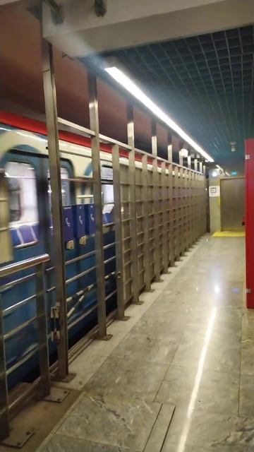 Ст.метро Алма-Атинская, Москва, Зелёная Линия - интерьер, пассажиры, прибытие поездов Фрагмент 4