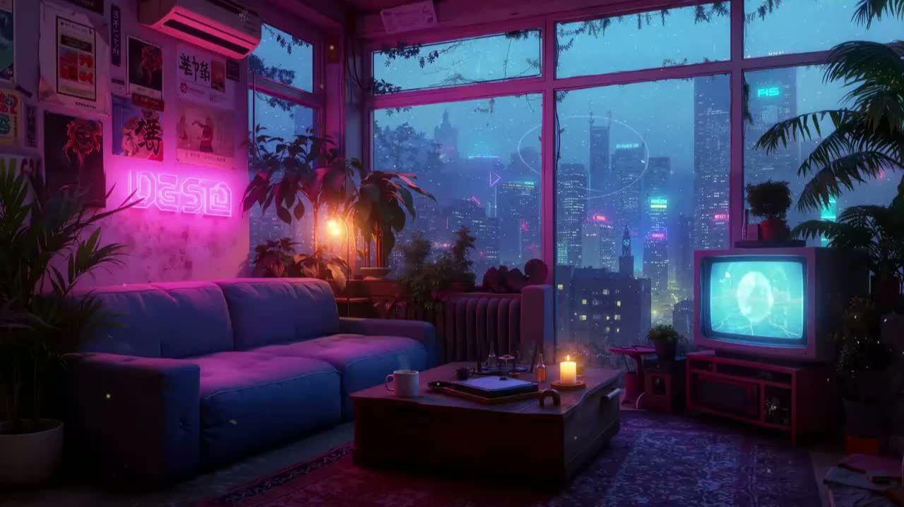 ☔️☕ [2 ЧАСА] Lo-Fi под дождём: Ночной неон — музыка для учёбы и расслабления